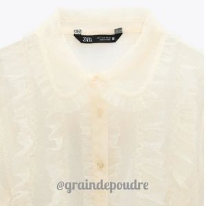 Zara | Tops | Zara Ivory Tulle Semi Sheer Polka Dot Blouse S | Poshmark